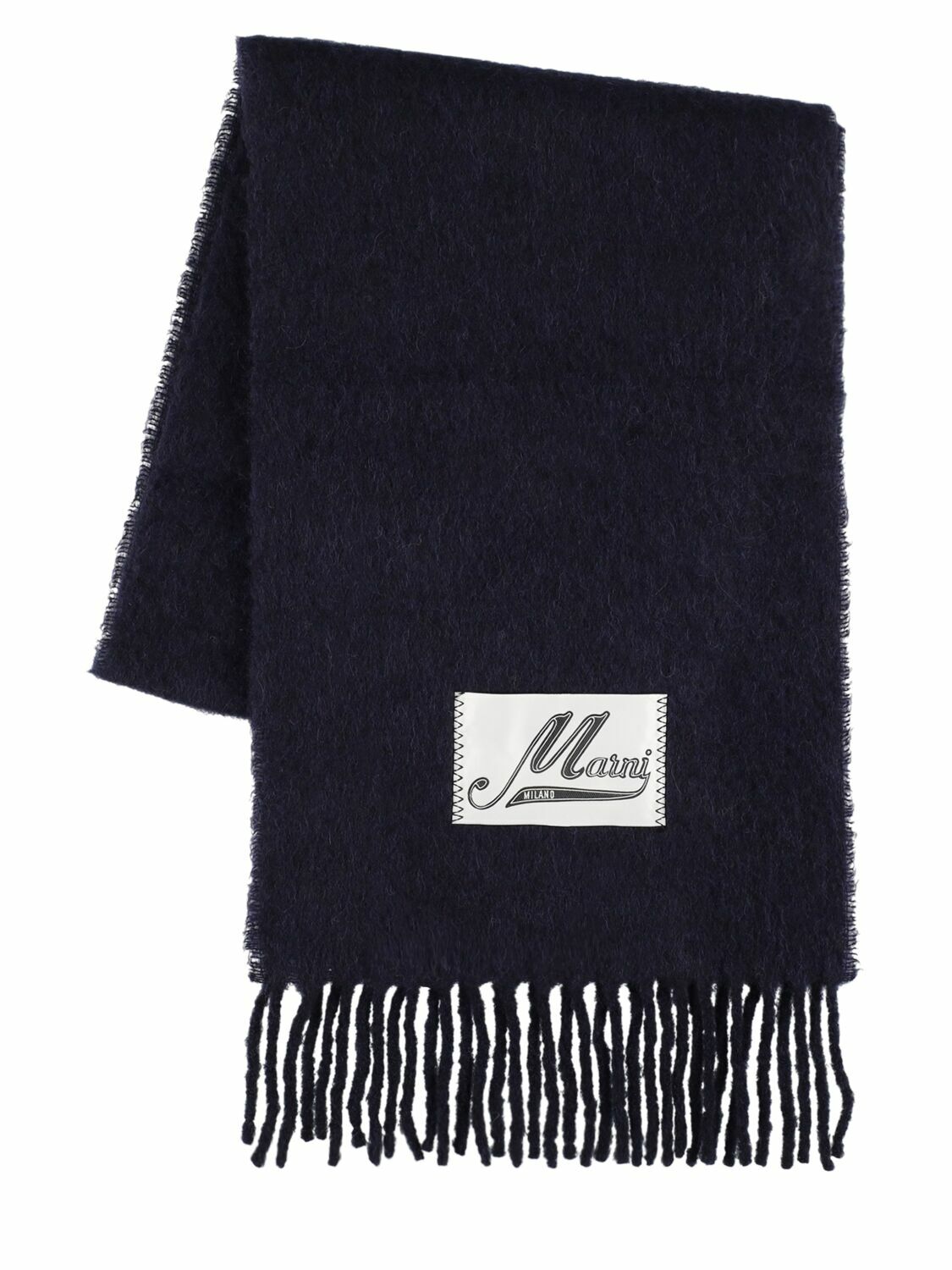 MARNI Fringed Alpaca Blend Scarf with logo Marni