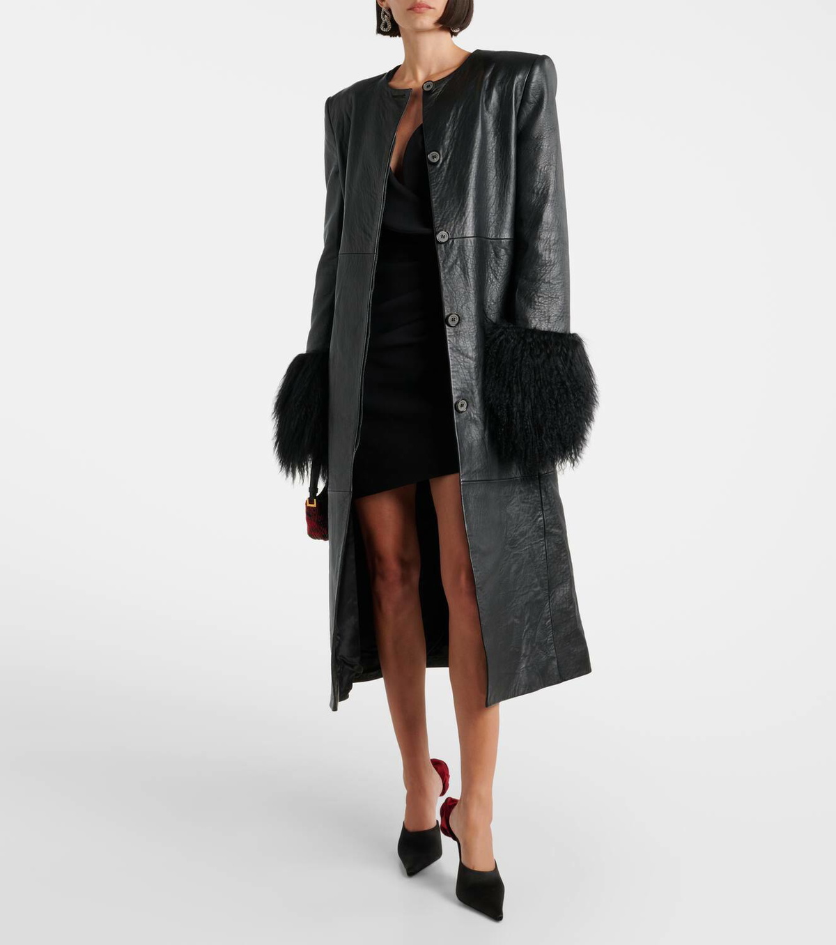 Magda Butrym Shearling-trimmed leather coat Magda Butrym
