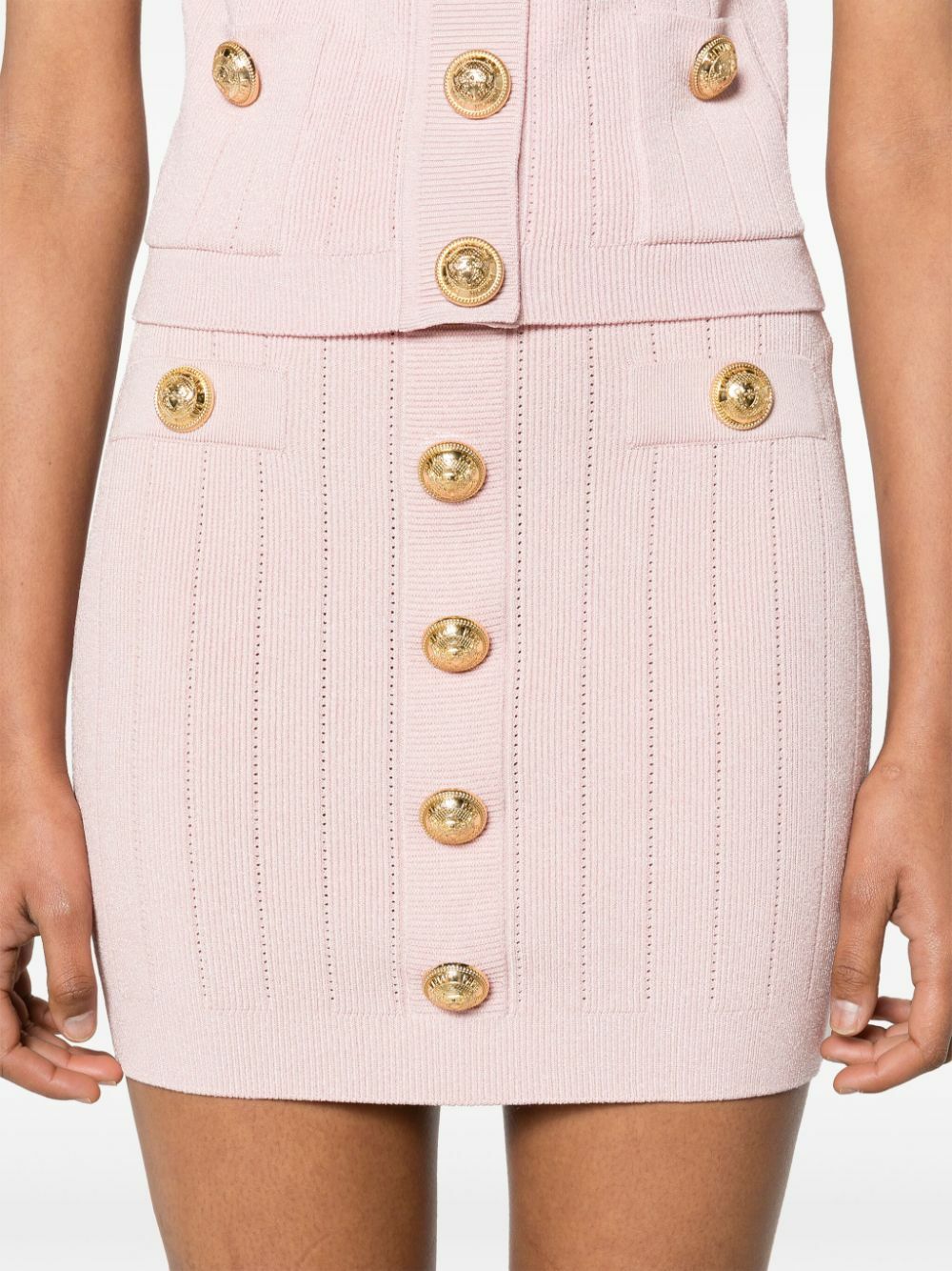 Balmain Pink Button-Embossed Pencil Skirt Balmain