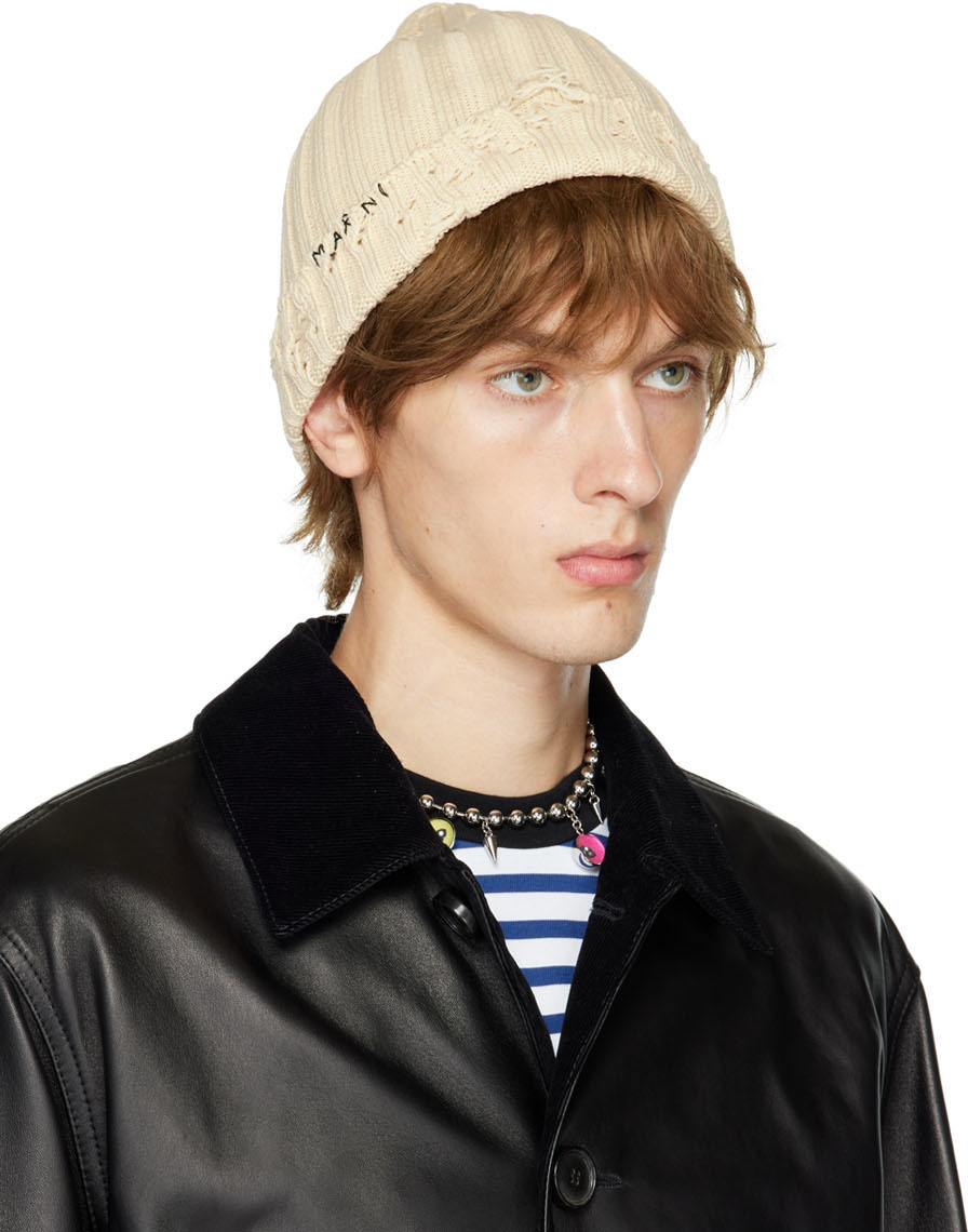 Marni Beige Distressed Beanie Marni