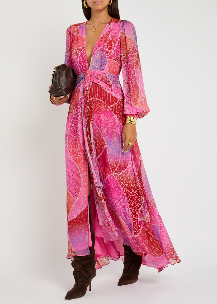Rixo Meera Patterned Silk-chiffon Midi Dress Pink Rixo