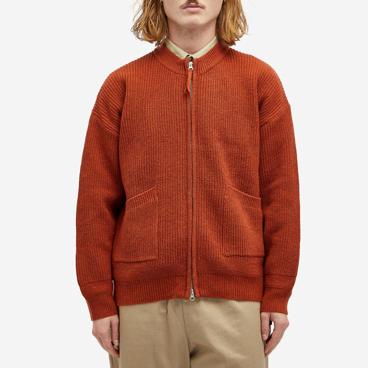 FrizmWORKS Men's Wool Deck Zip Up Cardigan in Brick FrizmWORKS