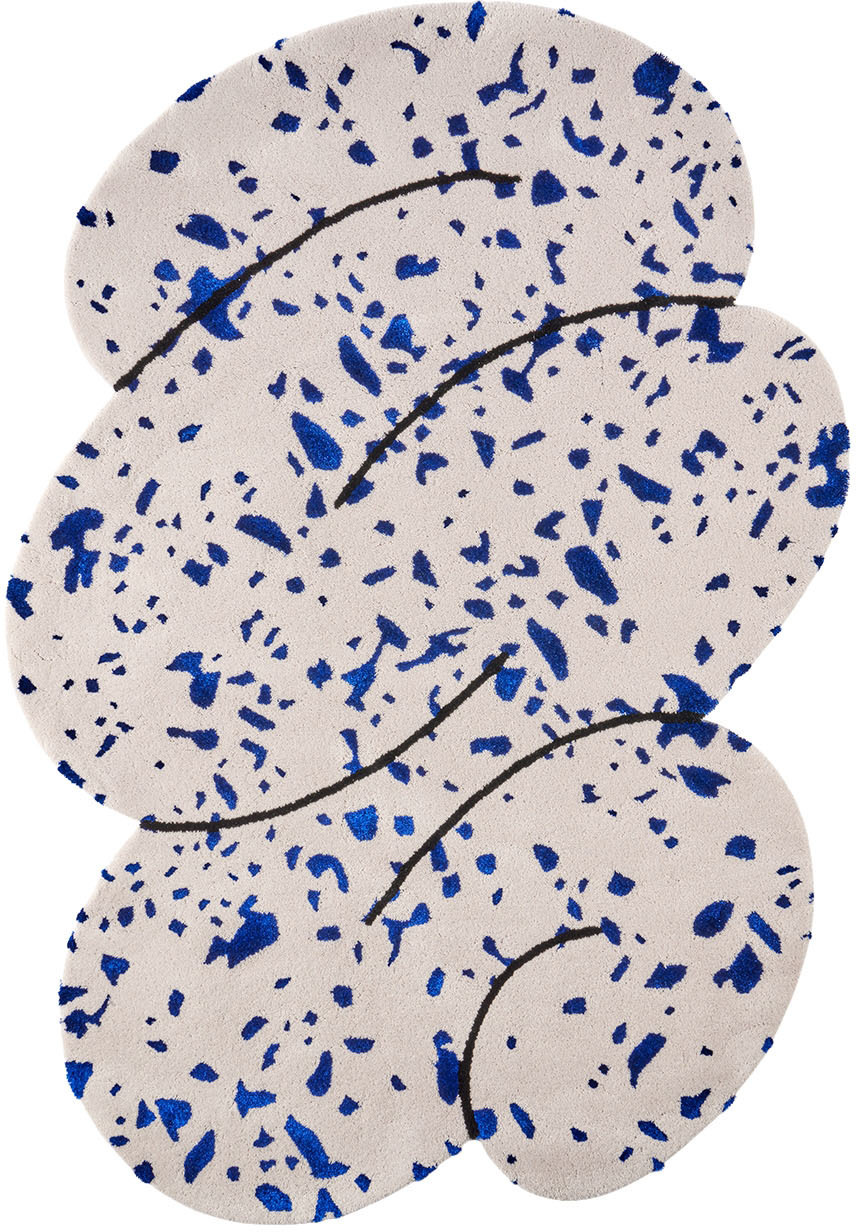 Okej White & Blue Small Speckled Squiggle Rug