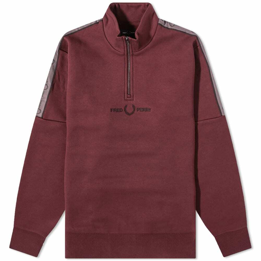 Fred Perry Authentic Men's Taped Half Zip Track Top in Oxblood Fred ...