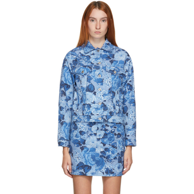 MSGM Blue Denim Floral Jacket MSGM