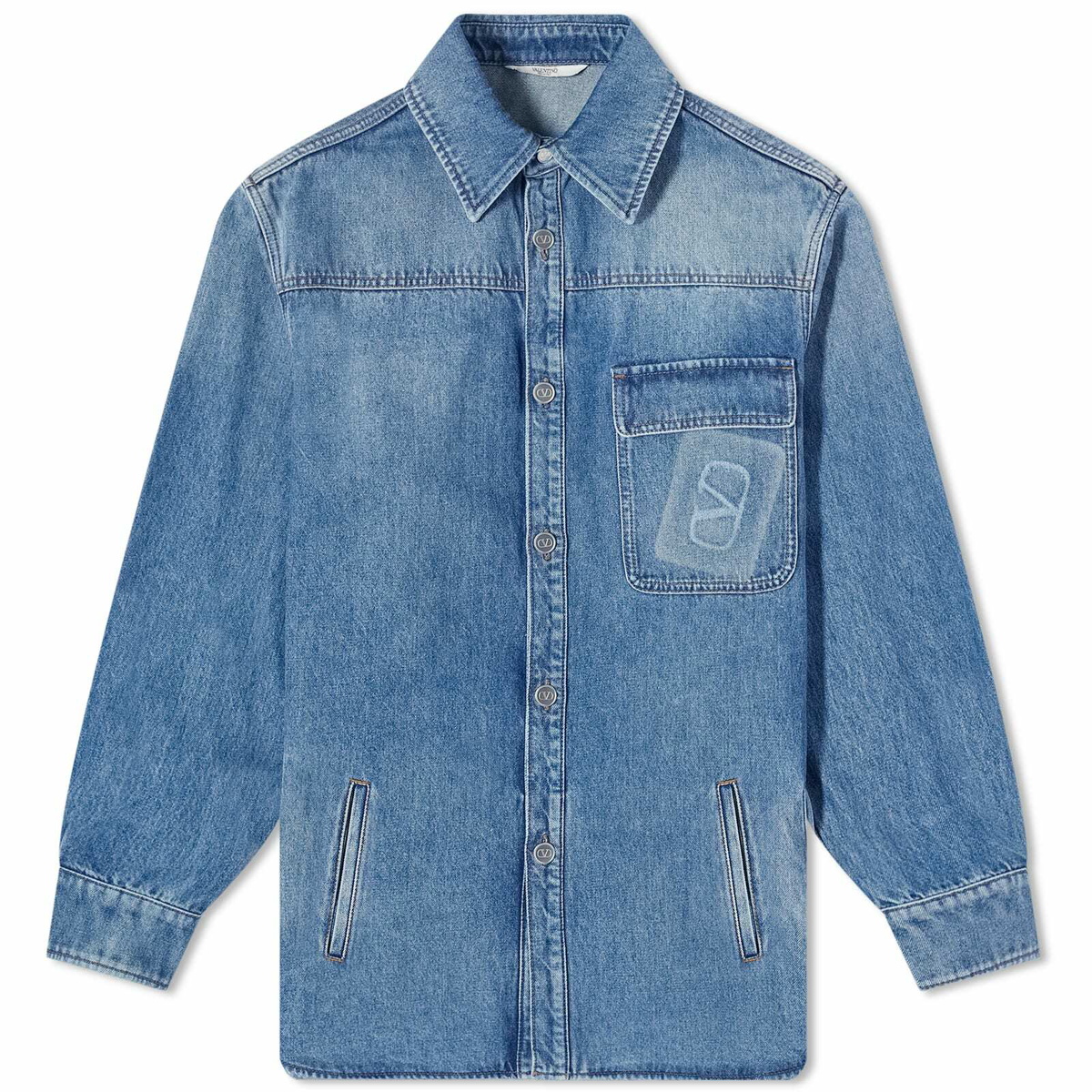Valentino Men's Denim Shirt in Medium Blue Denim Valentino