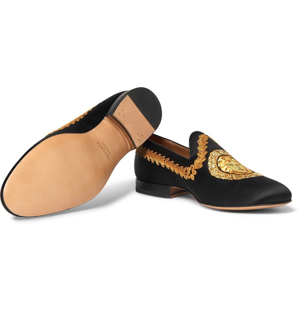 Versace - Embroidered Satin Loafers - Men - Black Versace