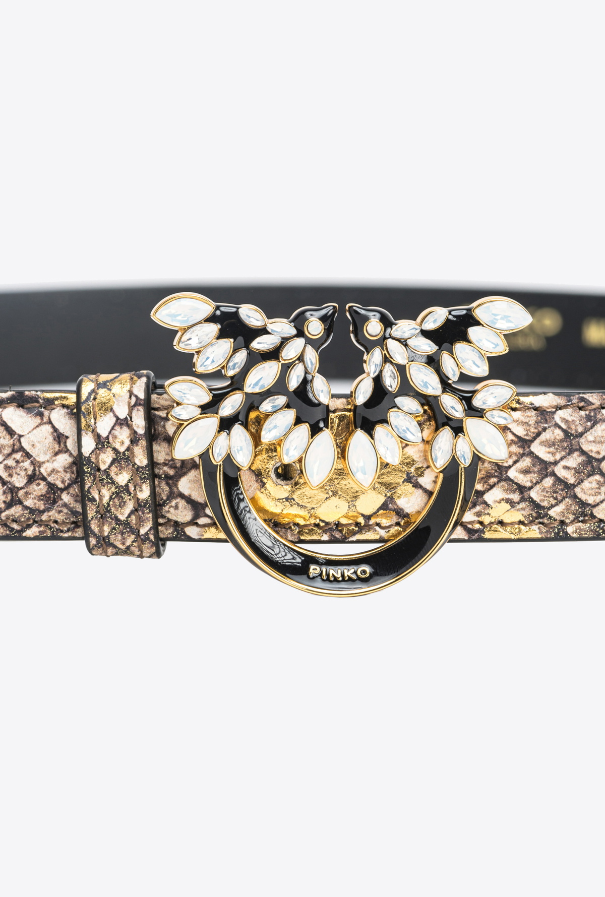 Pinko Pinko Galleria Thin 2cm Laminated Reptile Print Belt With Love ...