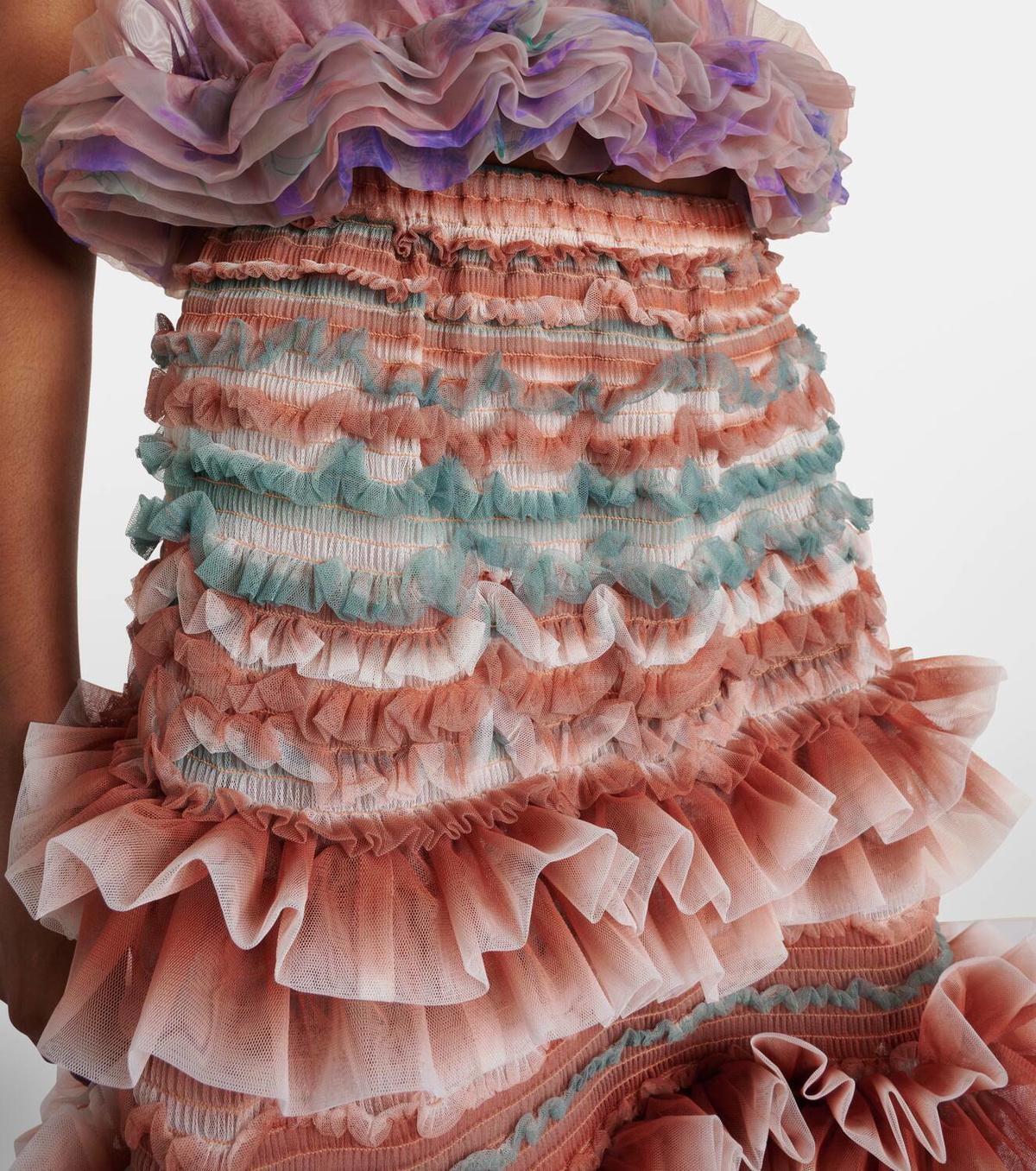 Susan Fang Shirred striped tulle midi skirt Susan Fang