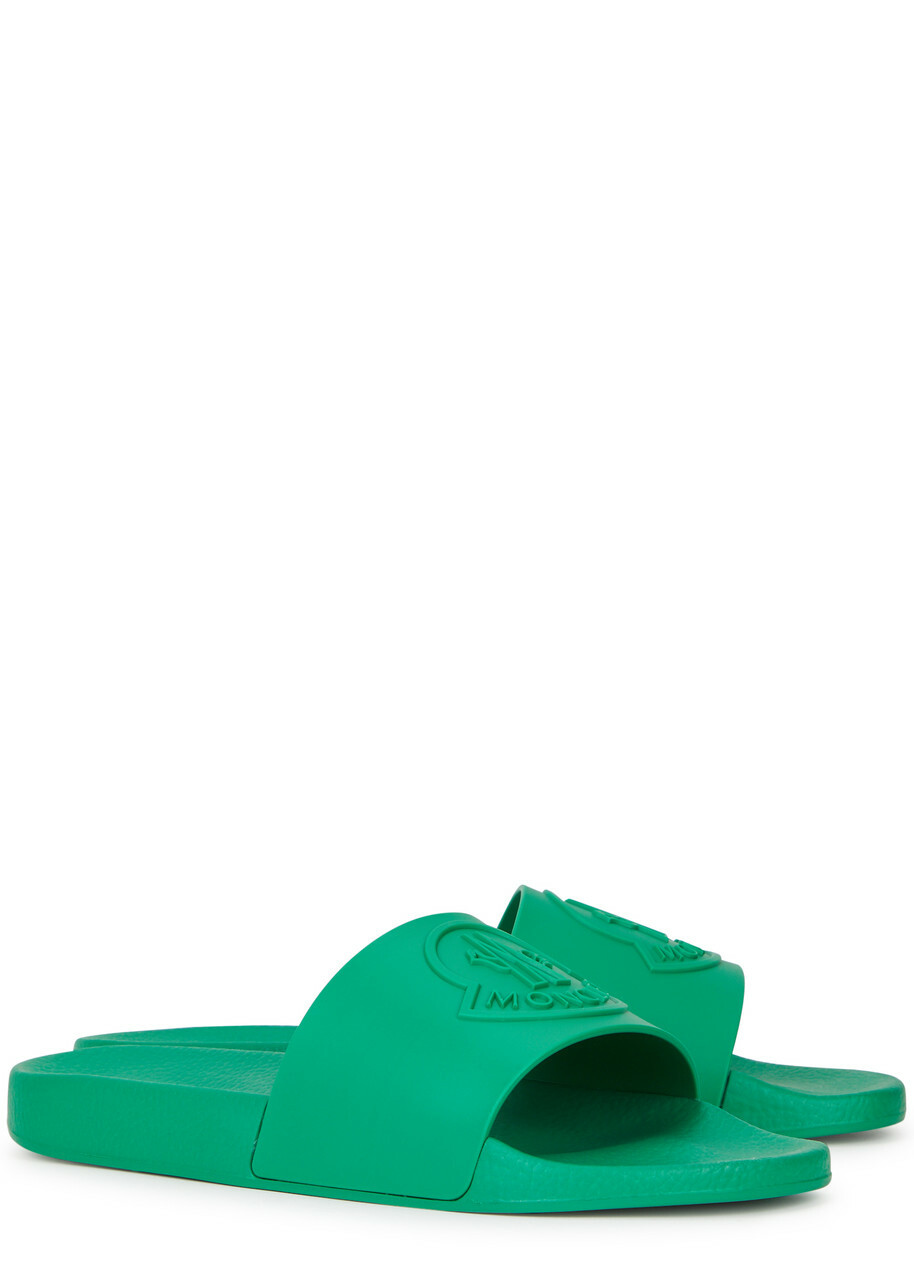 Moncler Basile Logo Rubber Sliders Green Moncler