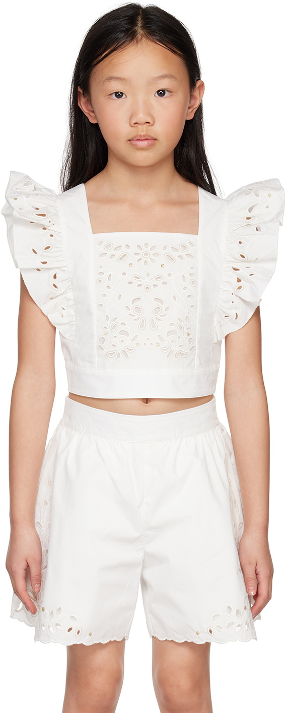Chloé Kids Off-White Ruffled Top Chloe