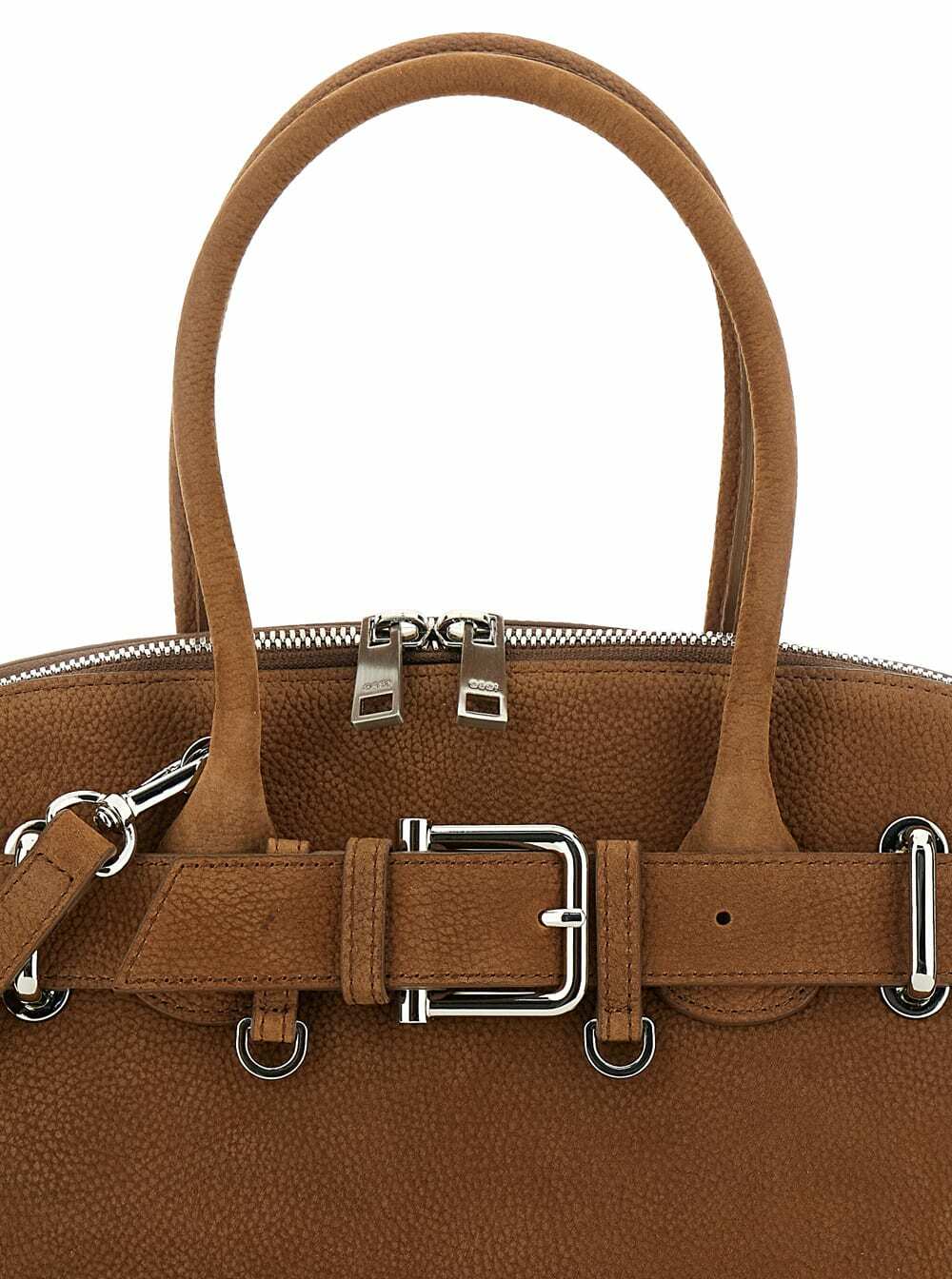 OSOI zip Brocle Brown Handbag With Belt With Metal Buckle And Top ...