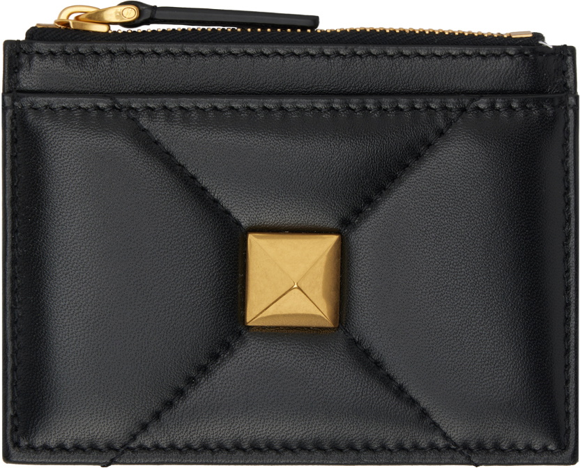 Valentino Garavani Black Roman Stud Card Holder Valentino Garavani
