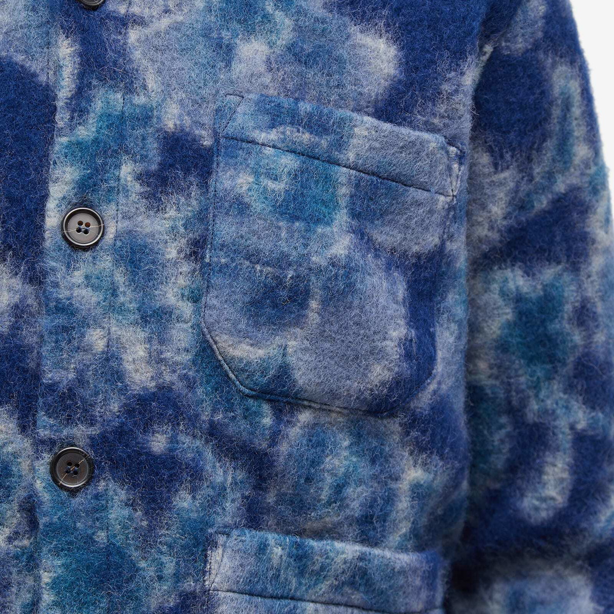 Universal Works Men's Flower Wool Fleece Cardigan in Navy Universal Works