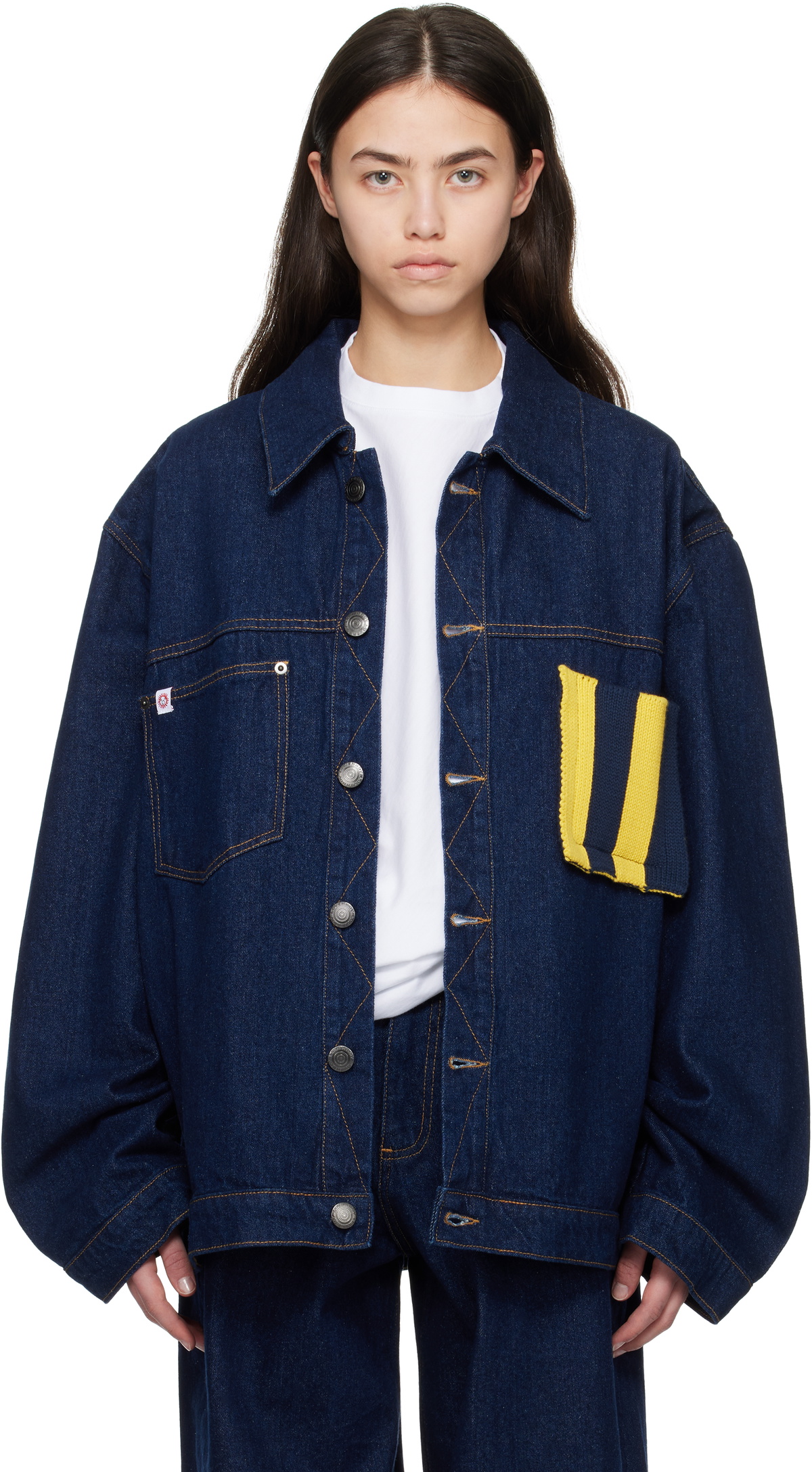 Charles Jeffrey LOVERBOY Navy Knit Patch Cargo Denim Jacket Charles ...