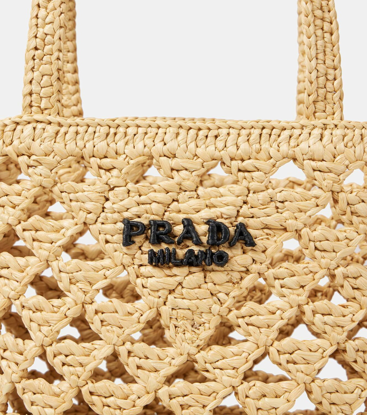 Prada Logo raffia-effect crochet tote bag Prada