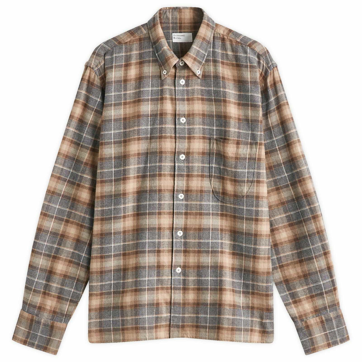 Universal Works Men's Lazy Day Check Shirt in Brown/Grey Universal Works