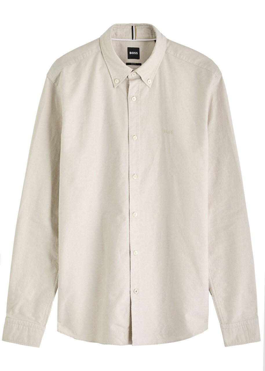Boss Logo-embroidered Cotton Shirt Beige BOSS