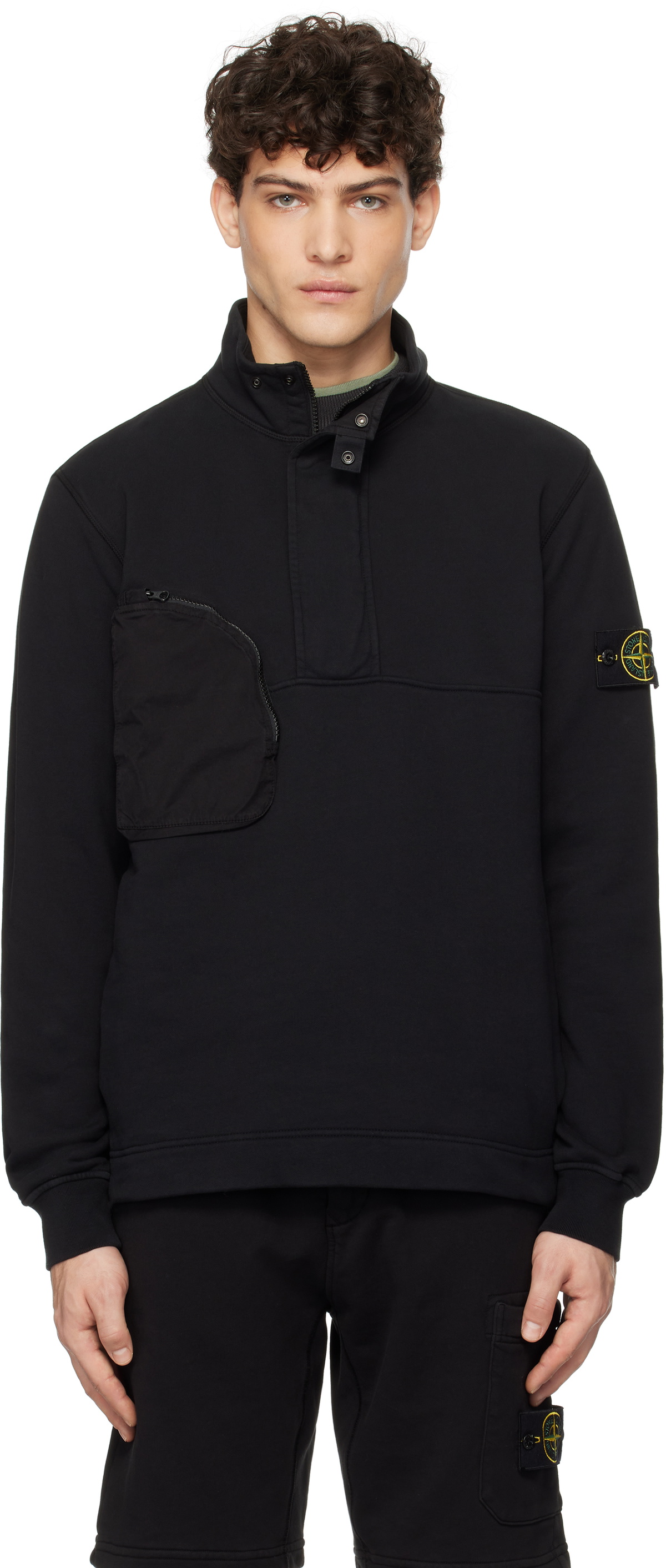 Stone Island Black Cotton Fleece Garment Dyed Sweatshirt Stone Island