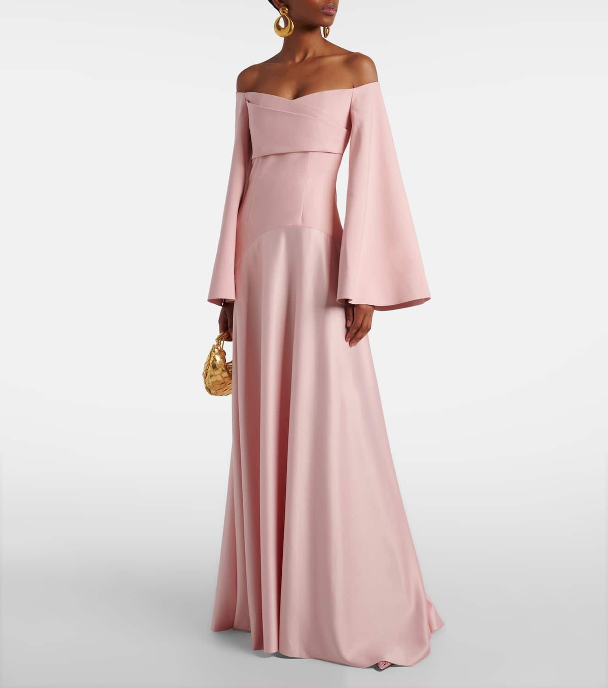 Solace London Rina off-shoulder crêpe and satin gown Solace London