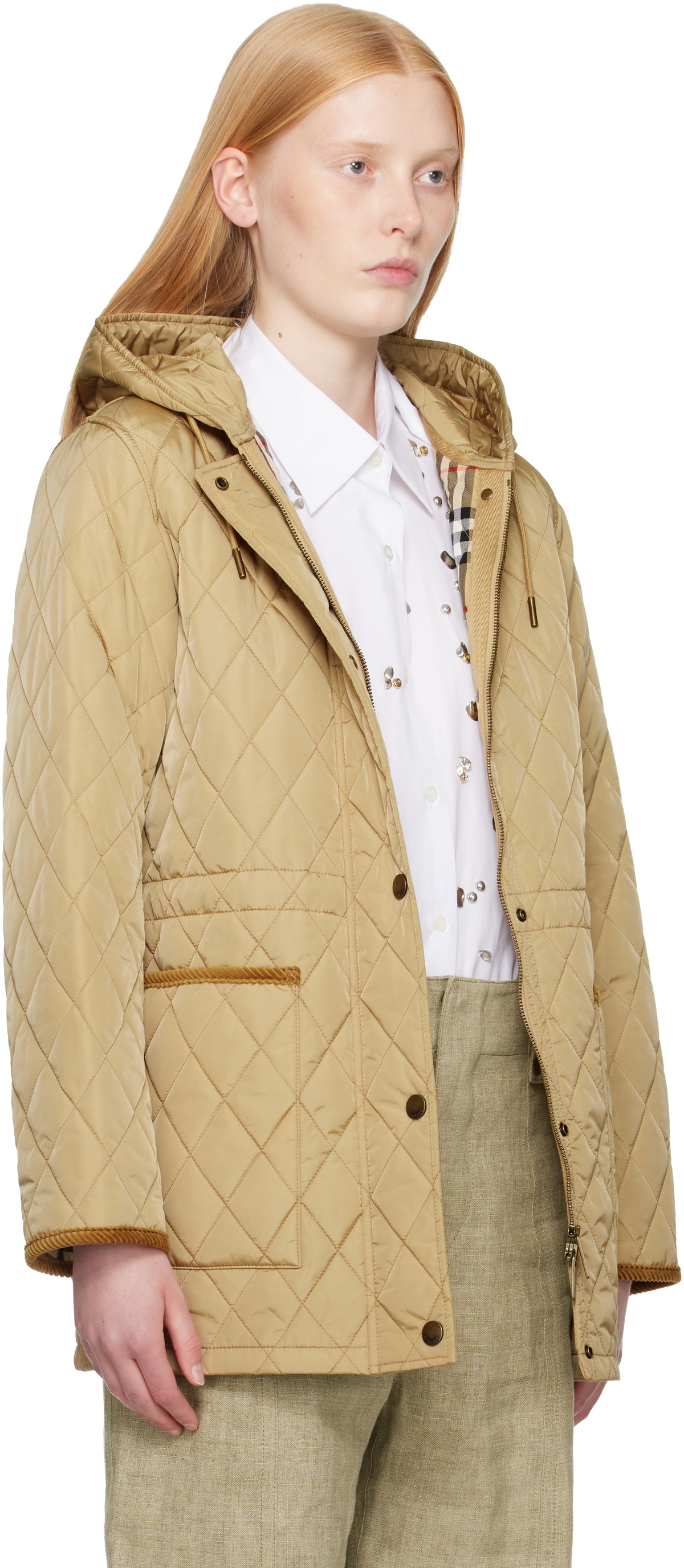 Burberry Beige Quilted Hooded Jacket Burberry