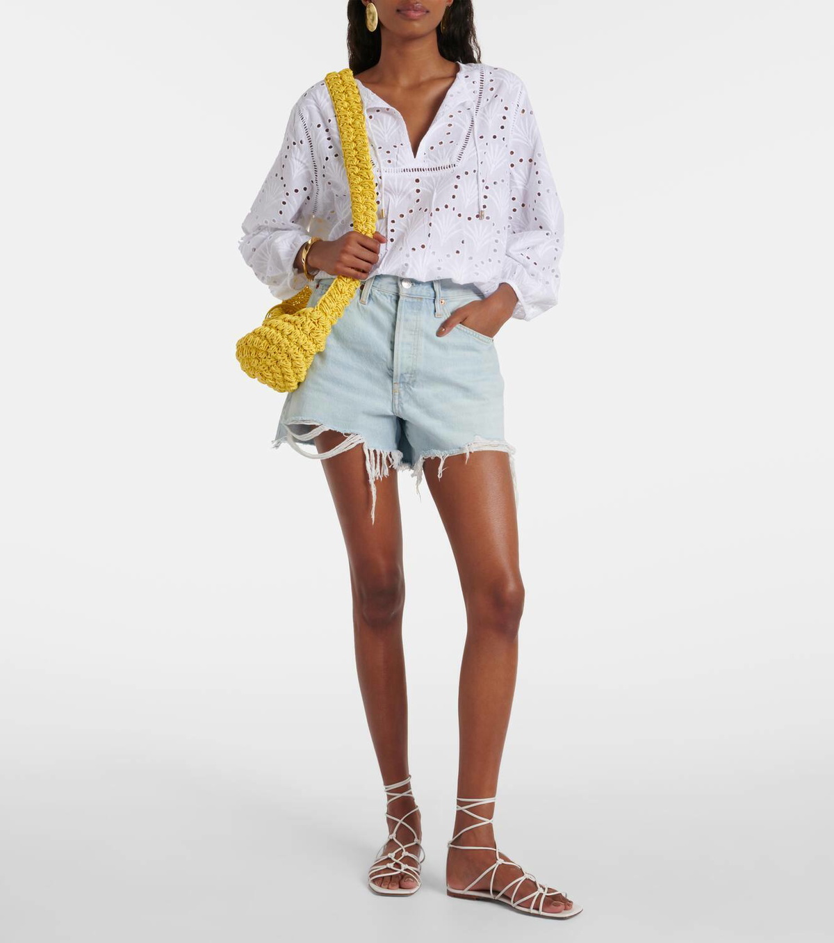 Melissa Odabash Angie puff-sleeve cotton crop top Melissa Odabash