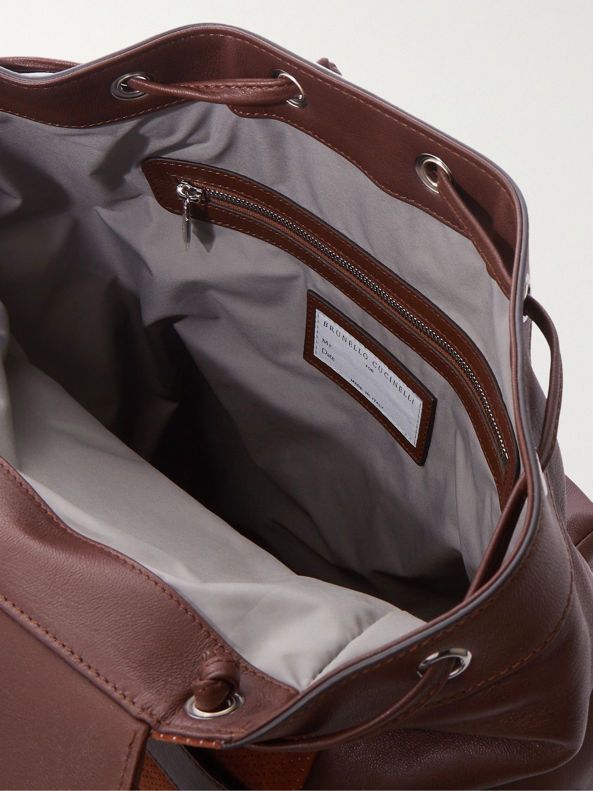 BRUNELLO CUCINELLI - Suede-Trimmed Leather Backpack Brunello Cucinelli