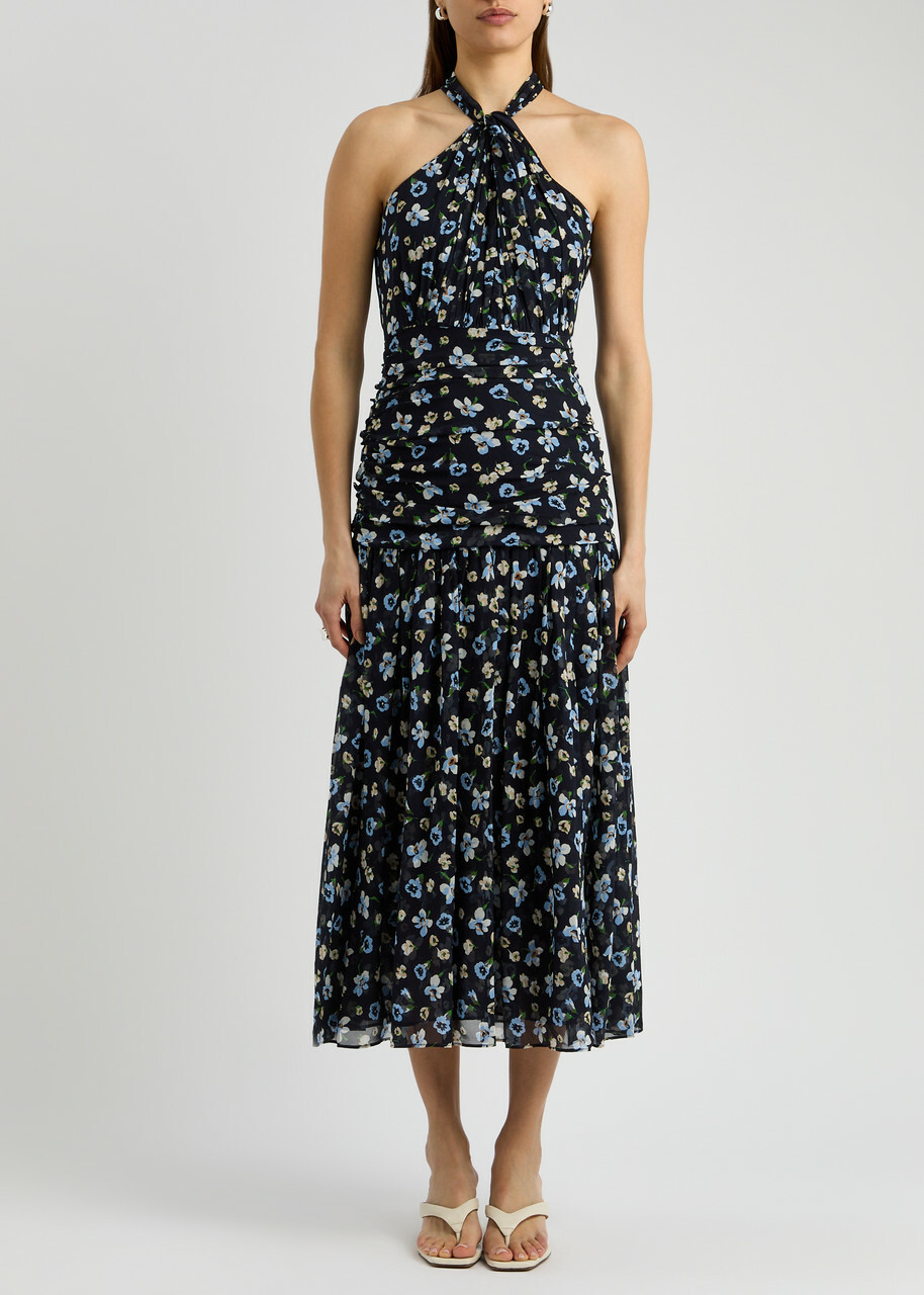 Veronica Beard Brock Floral-print Silk-chiffon Maxi Dress Navy Veronica ...