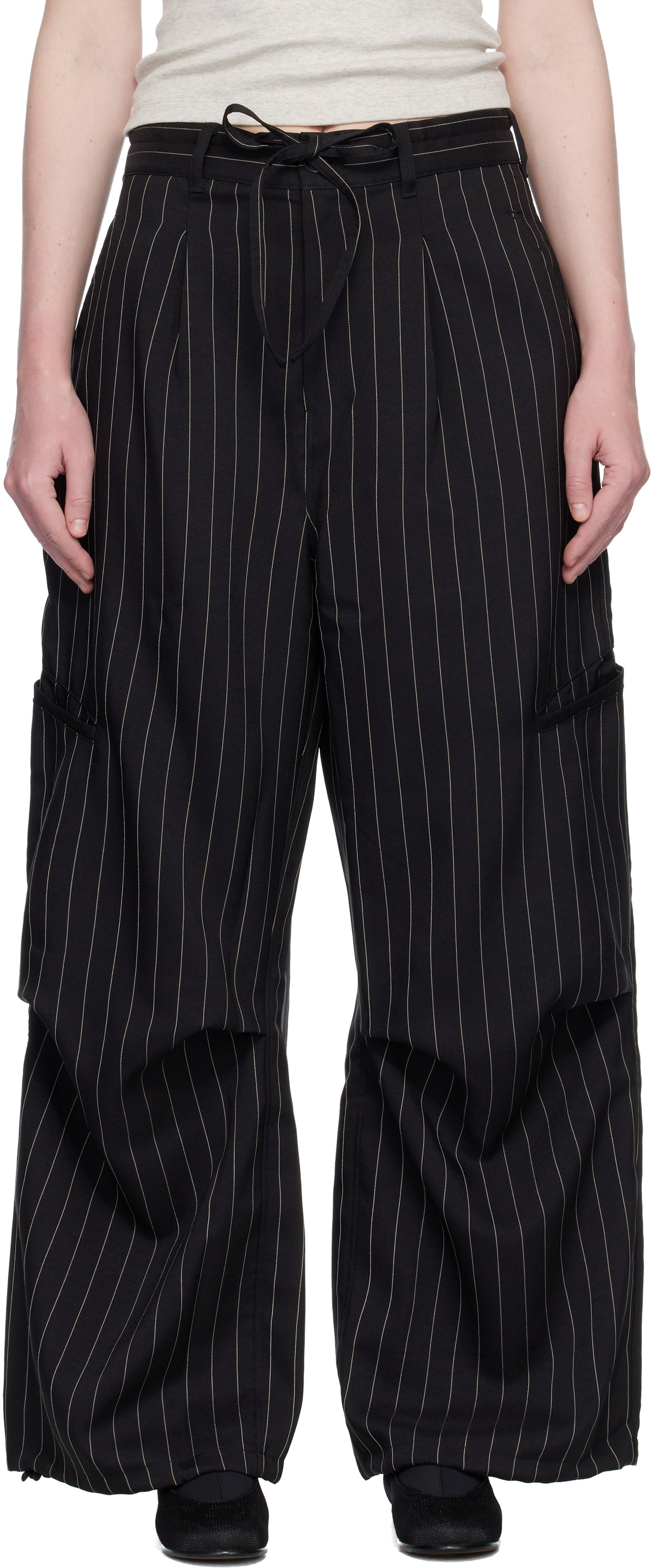 Y-3 Black Pinstripe UT Straight Leg Trousers Y-3