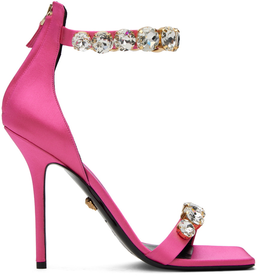 Versace Pink Crystal Heeled Sandals Versace
