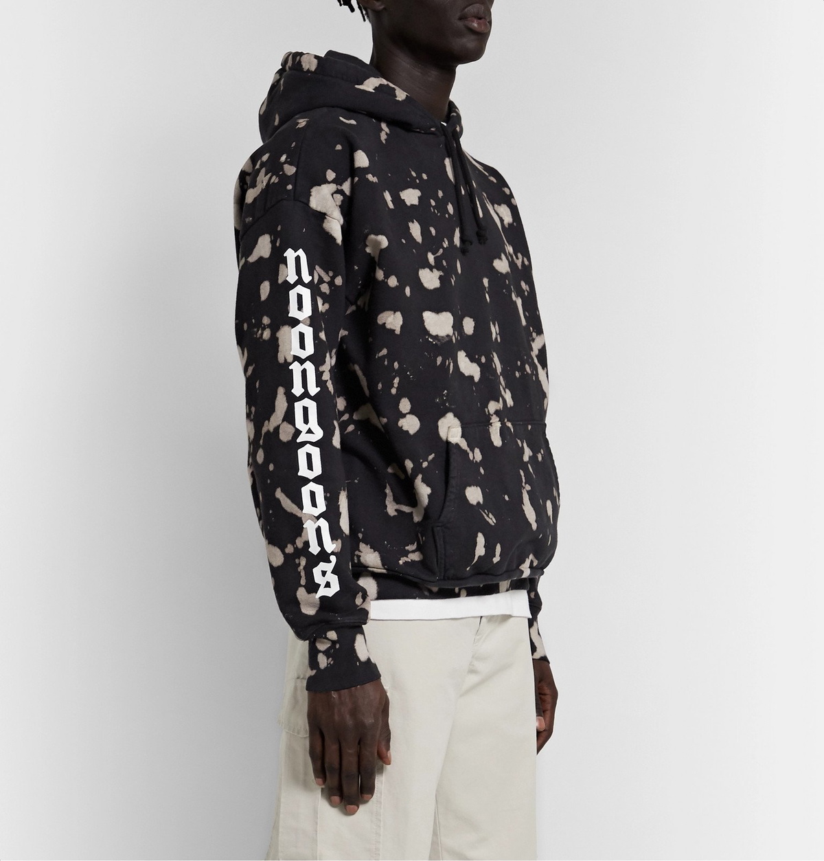 Noon Goons - Logo-Print Bleached Loopback Cotton-Jersey Hoodie - Black ...