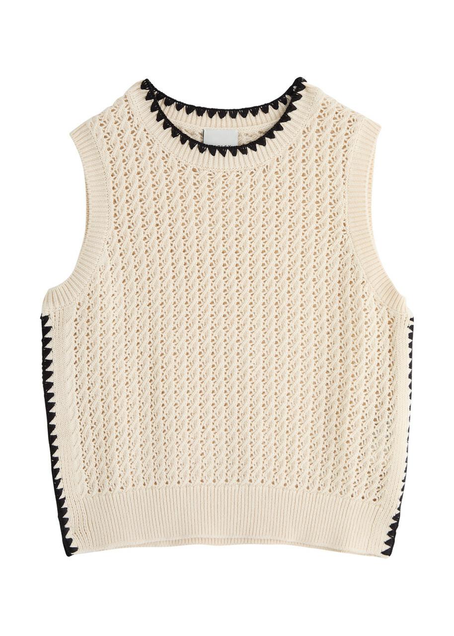 Varley Delaney Open-knit Cotton Vest Cream Varley