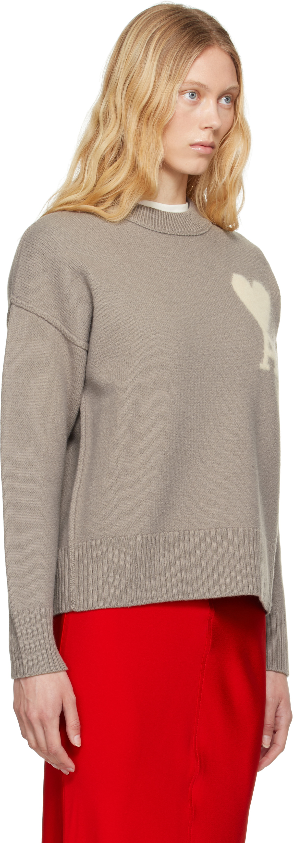 AMI Paris Taupe Wool Ami de Coeur Sweater AMI