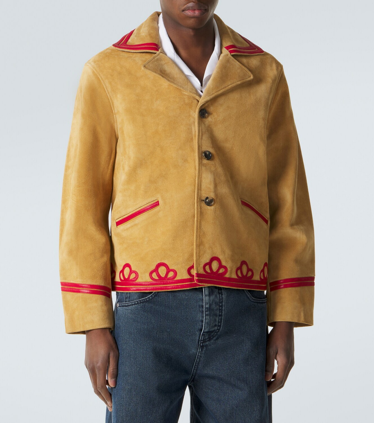 Bode Trefoil leather-trimmed suede jacket Bode