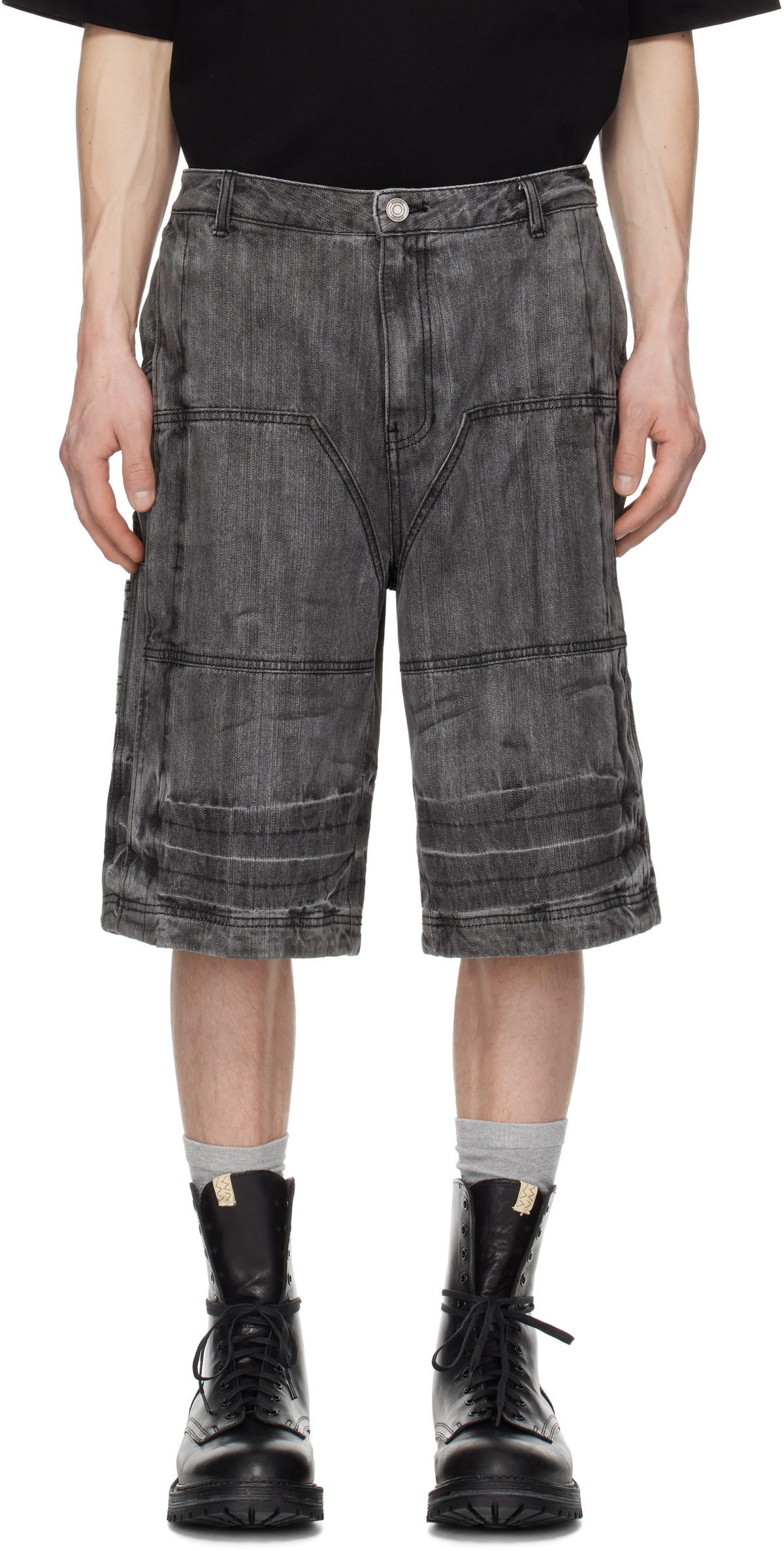 Juun.J Gray Washed Long Denim Shorts Juun.J