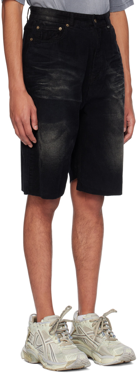 We11done Black Washed Raw Edge Shorts We11done