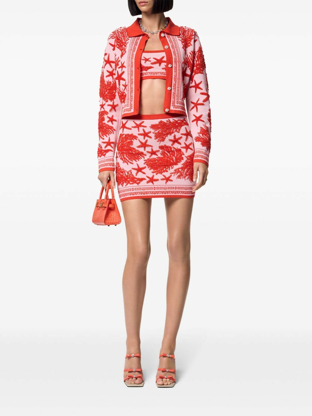 Versace Red Barocco Sea Cropped Knit Top Versace