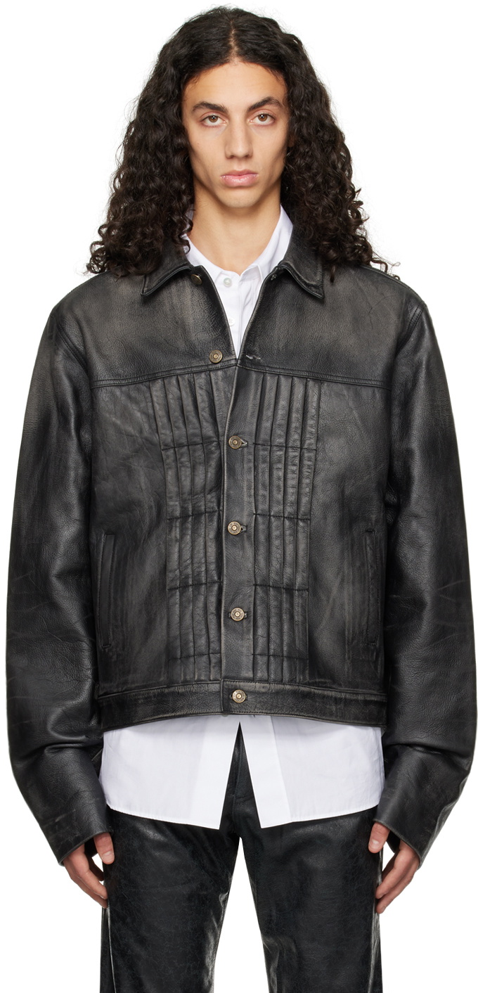 424 Black Trucker Leather Jacket 424