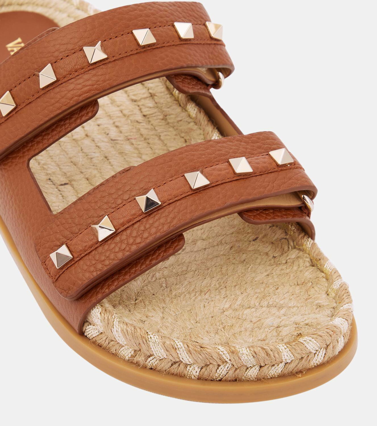 Valentino Garavani Rockstud leather and raffia slides Valentino Garavani