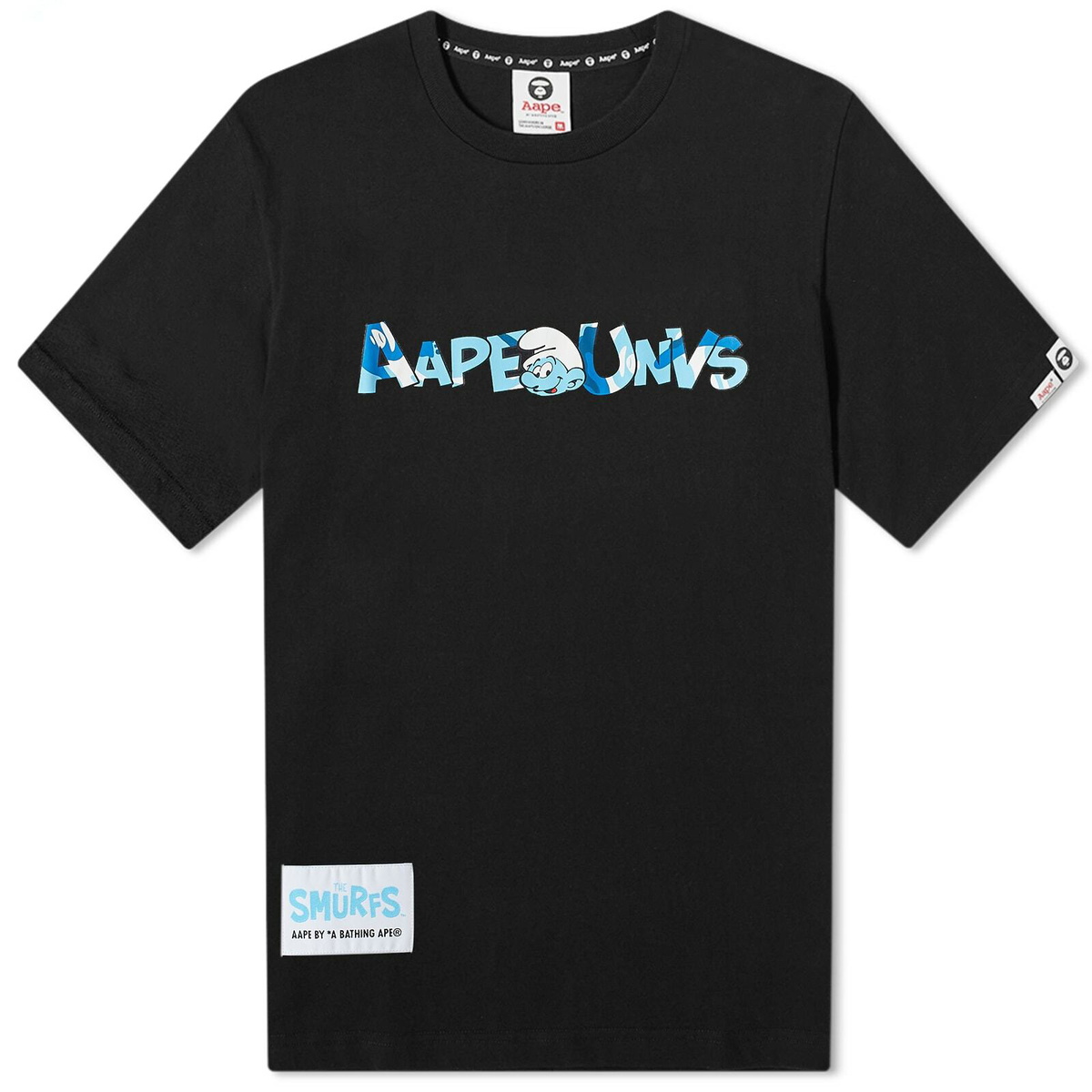 Men's AAPE x Smurfs Face Smurf T-Shirt in Black AAPE by A Bathing Ape