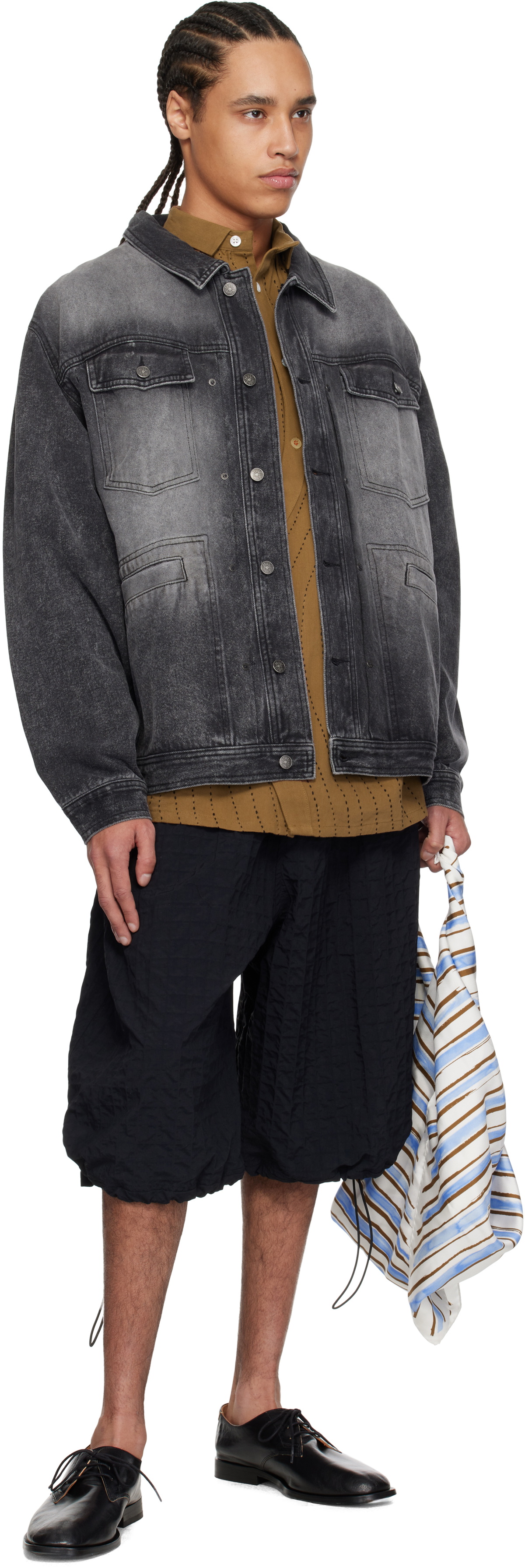 Glass Cypress Black Hand-Embroidered Denim Jacket Glass Cypress