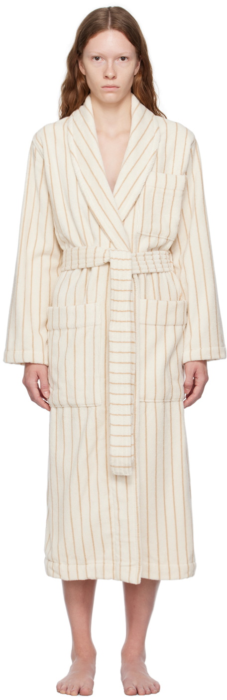 Tekla White & Beige Classic Bathrobe Tekla Fabrics