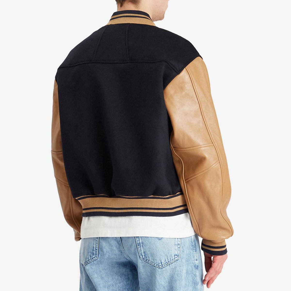 Rhude Men's Logo Varsity Jacket in Navy/Camel Rhude