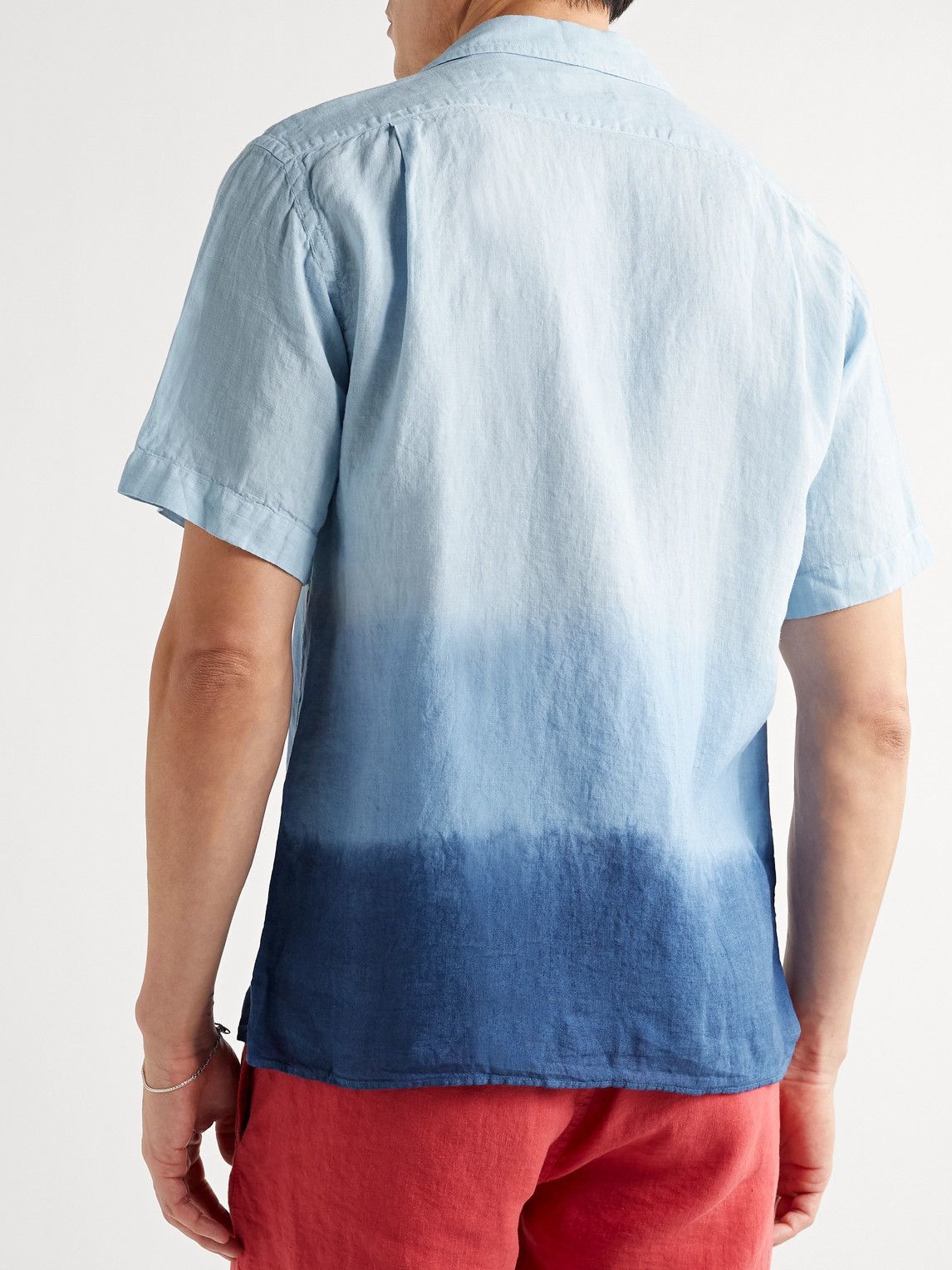 Hartford - Palm MC Camp-Collar Dip-Dyed Linen Shirt - Blue Hartford