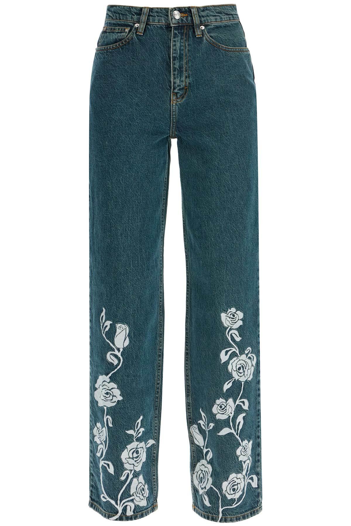 ROTATE jeans in denim steel blue with floral details Blue ROTATE Birger ...