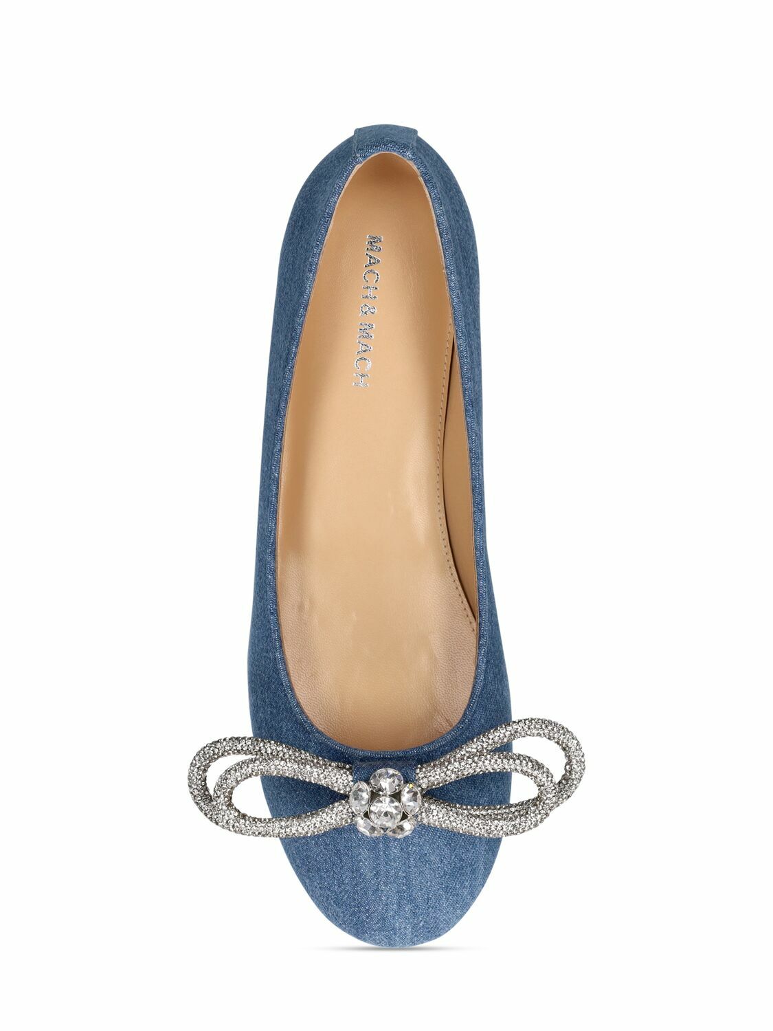 MACH & MACH - 10mm Double Bow Denim Flats MACH & MACH
