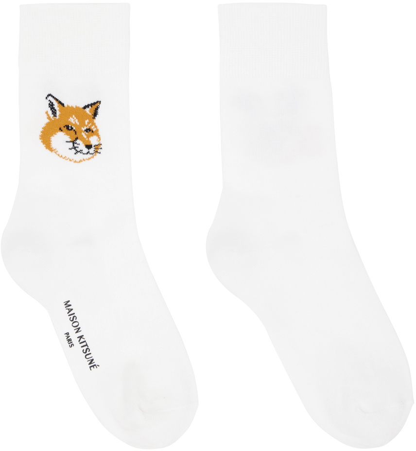 Maison Kitsuné White Fox Head Socks Maison Kitsune