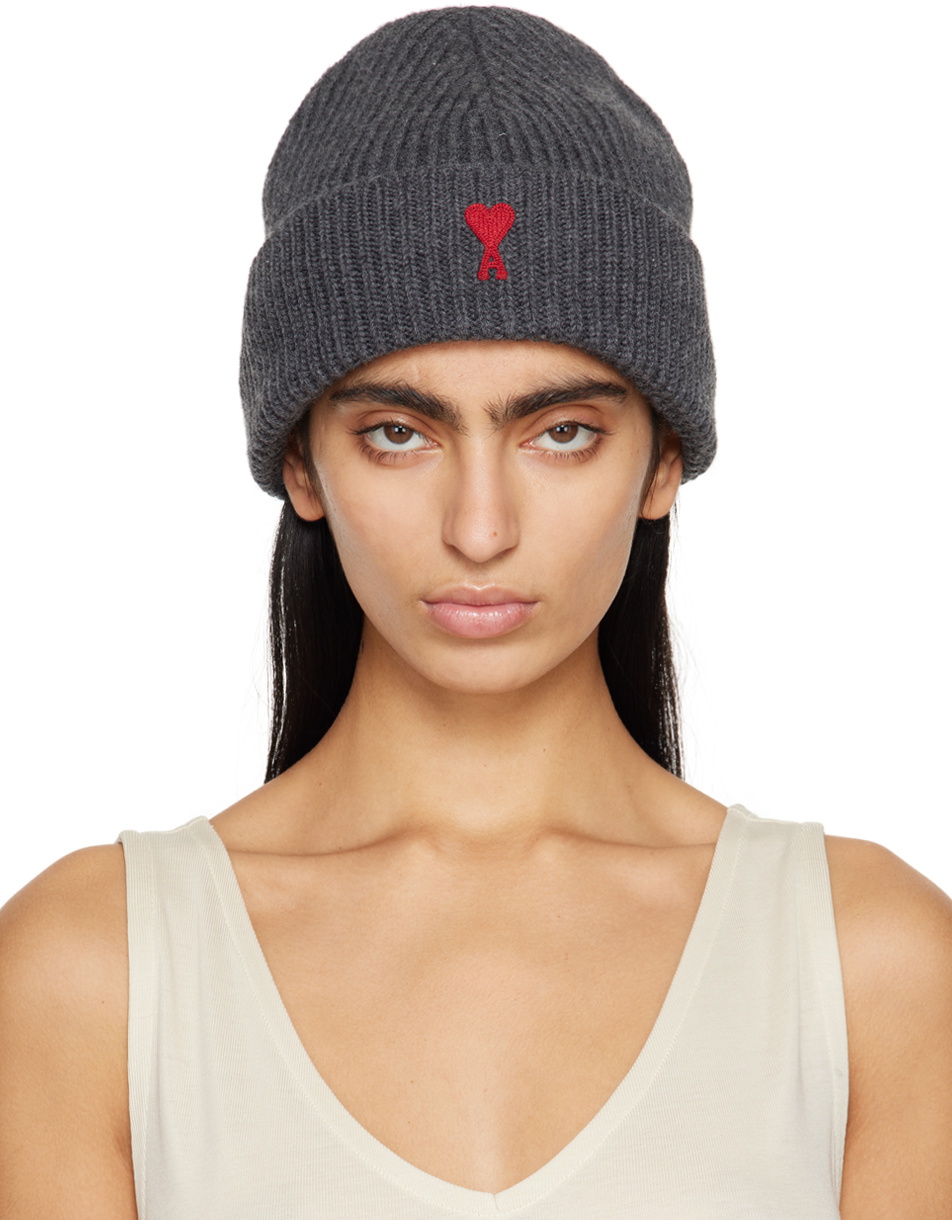 AMI Paris Gray Ami de Cœur Beanie AMI