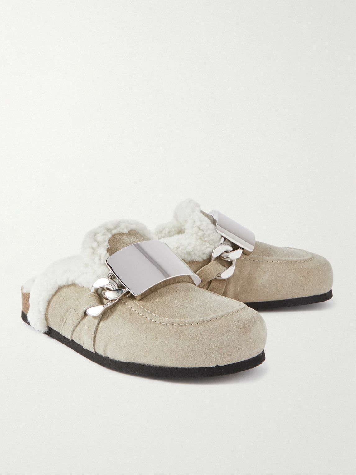 JW Anderson - Buckle-Embellished Shearling-Lined Suede Backless Loafers ...
