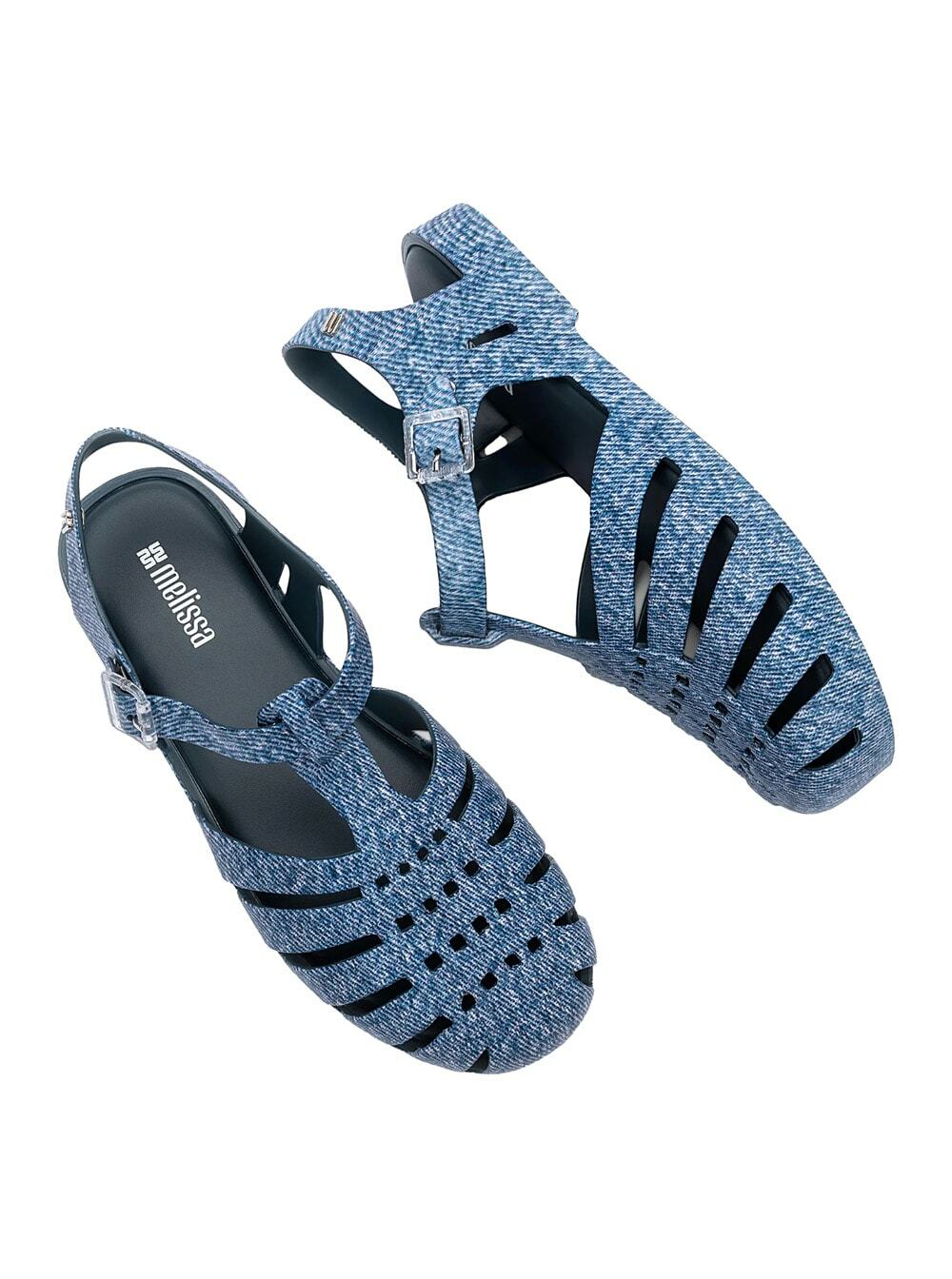 Melissa possession Blue Sandals With Cage Design And Denim Print In ...